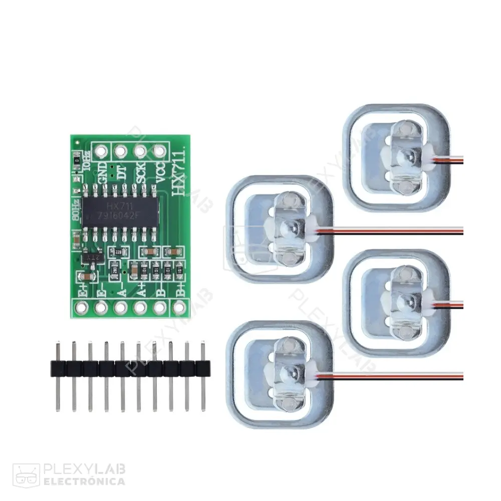 Kit sensor de peso con módulo HX711 y 4 celdas de carga de 50 Kg | PLEXYLAB